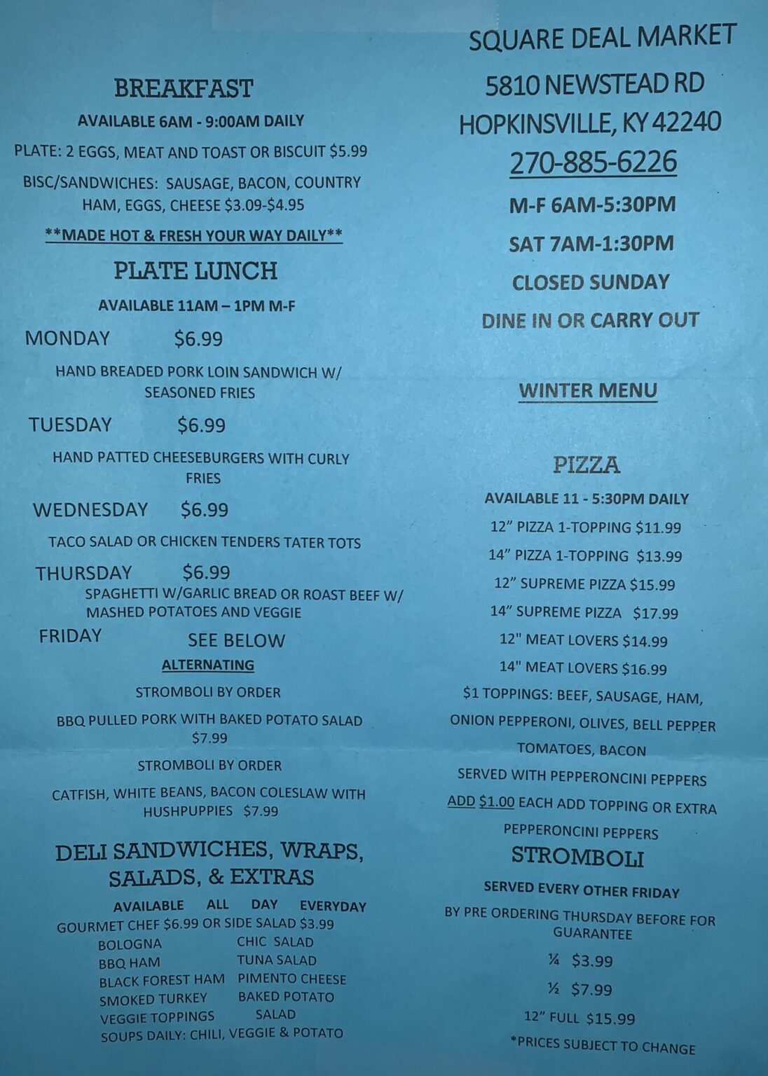 Square Deal Market Menu – Visit Hopkinsville – Official Travel Guide ...