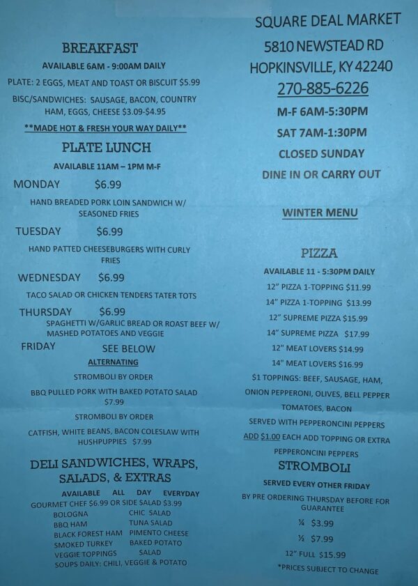 Square Deal Market Menu – Visit Hopkinsville – Official Travel Guide ...